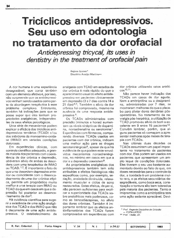 (PDF) Tricíclicos antidepressivos. Seu uso em odontologia no tratamento ...