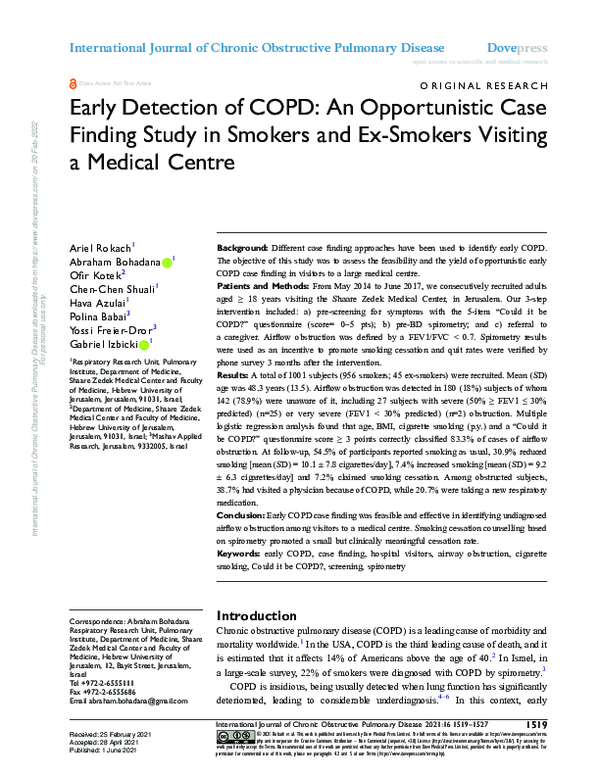 (PDF) Early Detection of COPD: An Opportunistic Case Finding Study in ...