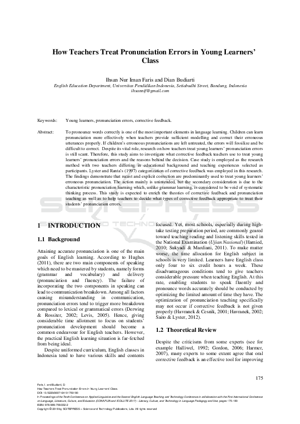 (PDF) How Teachers Treat Pronunciation Errors in Young Learners’ Class