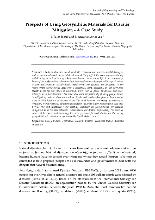 (PDF) Prospects of Using Geosynthetic Materials for Disaster Mitigation ...