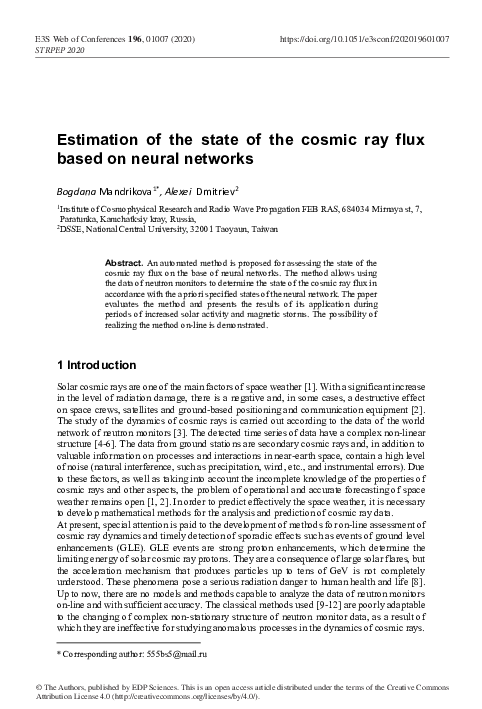 (PDF) Estimation of the state of the cosmic ray flux based on neural ...
