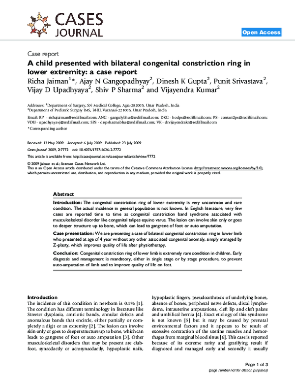 (PDF) A child presented with bilateral congenital constriction ring in ...