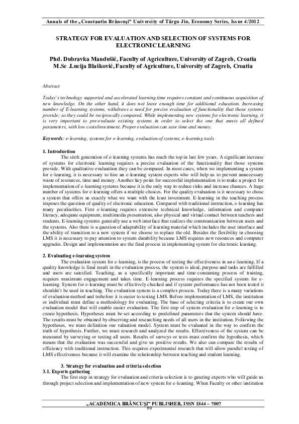(PDF) Strategy for Evaluation and Selection of Systems for Electronic ...