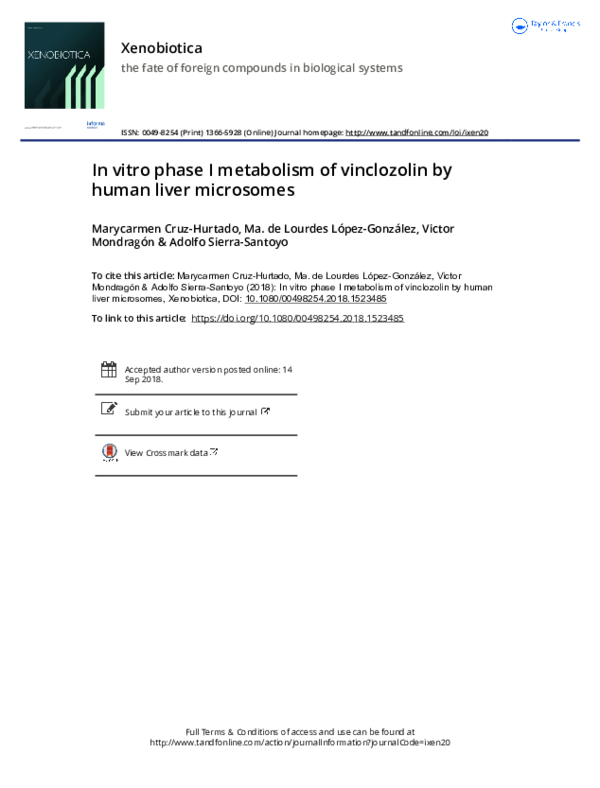 (PDF) In vitro phase I metabolism of vinclozolin by human liver microsomes
