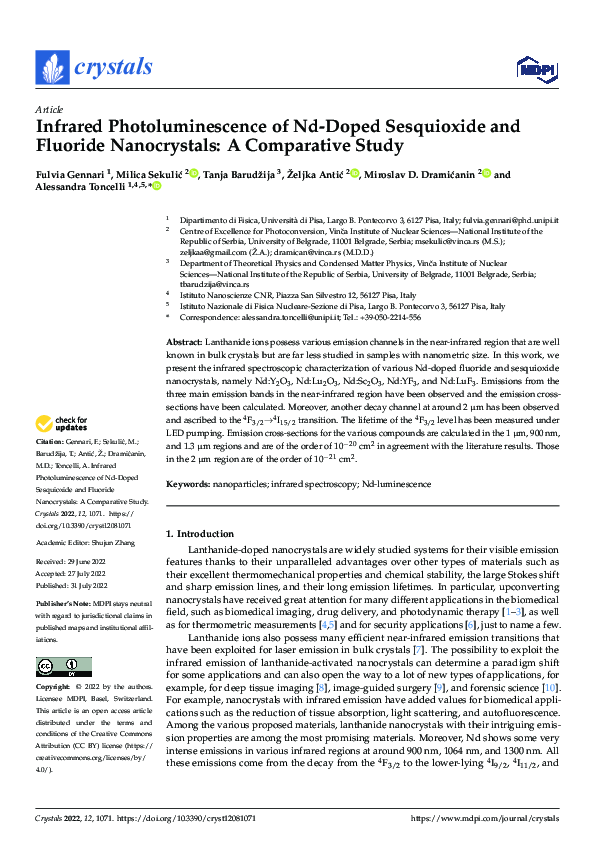(PDF) Infrared Photoluminescence of Nd-Doped Sesquioxide and Fluoride Nanocrystals: A ...