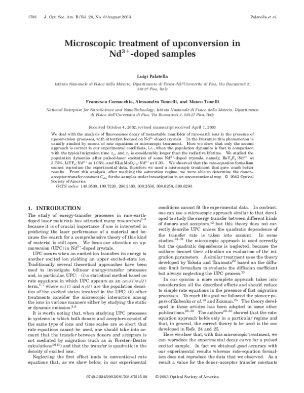 (PDF) Microscopic treatment of upconversion in Nd3+-doped samples | Alessandra Toncelli ...