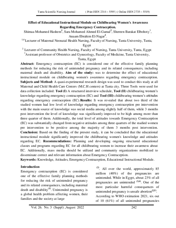 (PDF) Effect of Educational Instructional Module on Childbearing Women ...