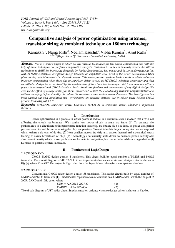(PDF) Comparitive analysis of power optimization using mtcmos, transistor sizing & combined ...