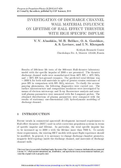 (PDF) Investigation of discharge channel wall material influence on ...
