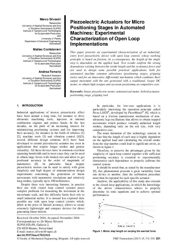 (PDF) Piezoelectric actuators for micro positioning stages in automated machines: experimental ...