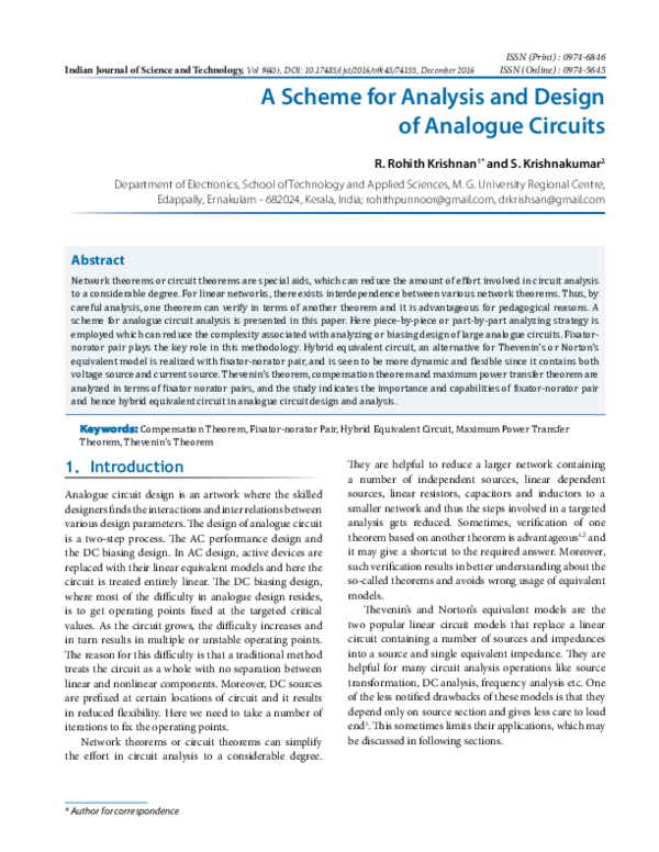 (PDF) A Scheme for Analysis and Design of Analogue Circuits