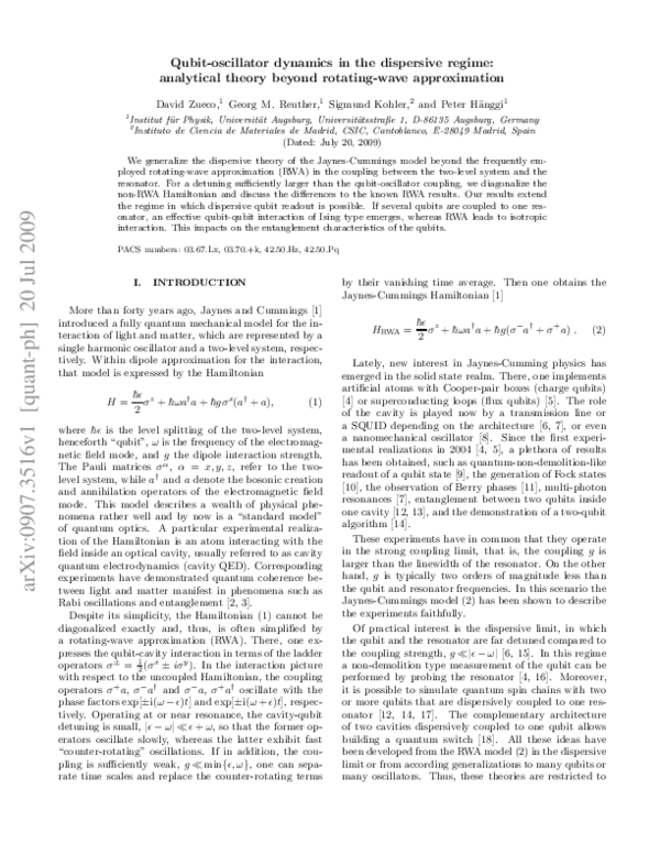 (PDF) Qubit-oscillator dynamics in the dispersive regime: Analytical theory beyond the rotating ...