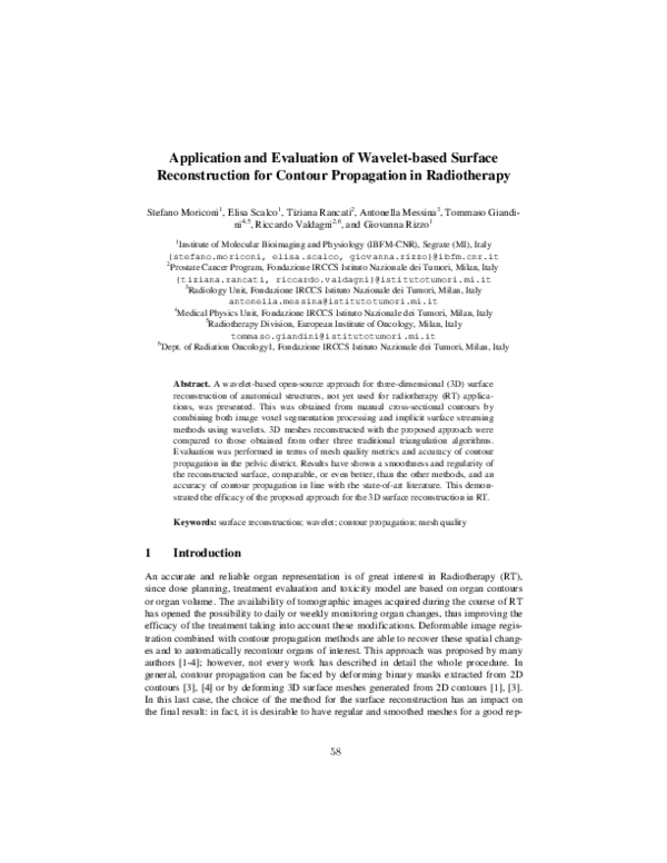 (PDF) Application and Evaluation of Wavelet-based Surface Reconstruction for Contour Propagation ...