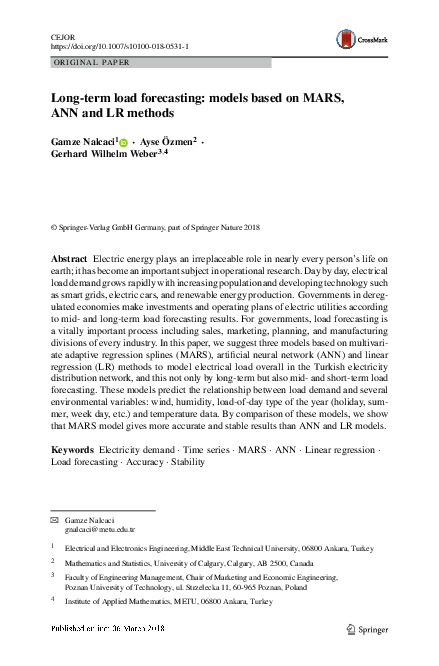 Pdf Long Term Load Forecasting Models Based On Mars Ann And Lr Methods