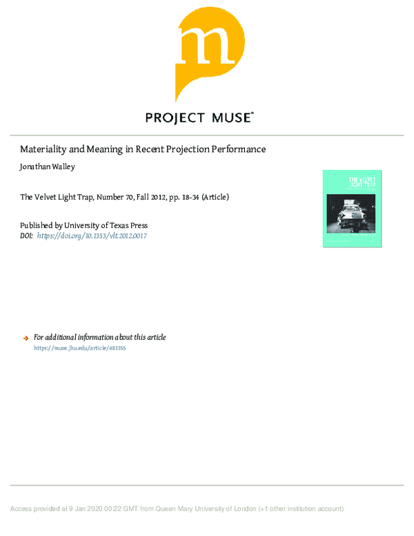 (PDF) Materiality and Meaning in Recent Projection Performance