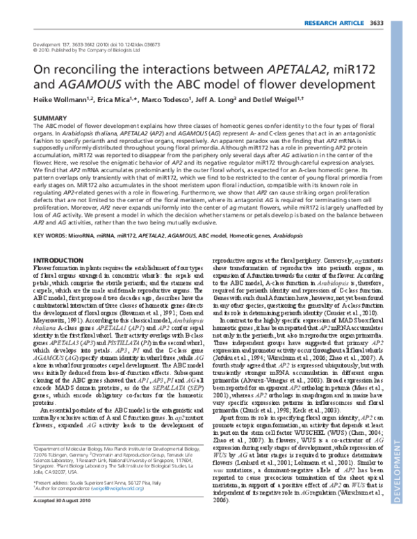 (PDF) On reconciling the interactions between APETALA2, miR172 and ...