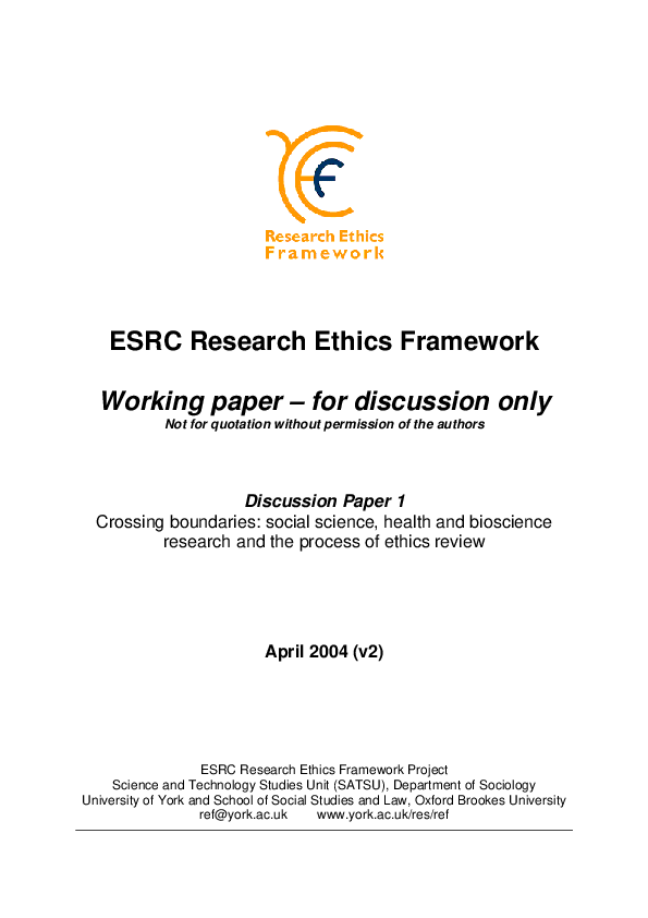 (PDF) ESRC Research Ethics Framework