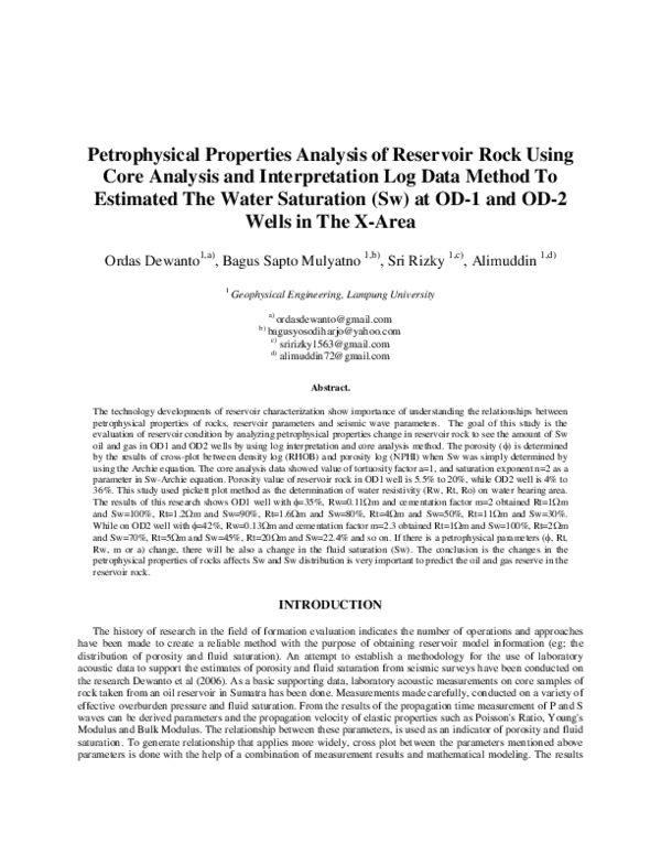 (PDF) Petrophysical Properties Analysis of Reservoir Rock UsingCore ...