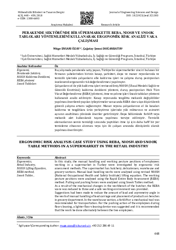 (PDF) Ergonomic risk analysis case study using reba, niosh and snook ...
