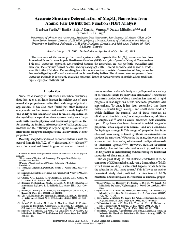 (PDF) Accurate Structure Determination of Mo6SyIz Nanowires from Atomic Pair Distribution ...