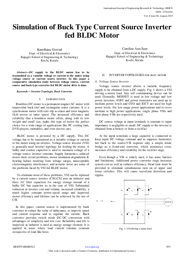 (PDF) Simulation of Buck Type Current Source Inverter fed BLDC Motor