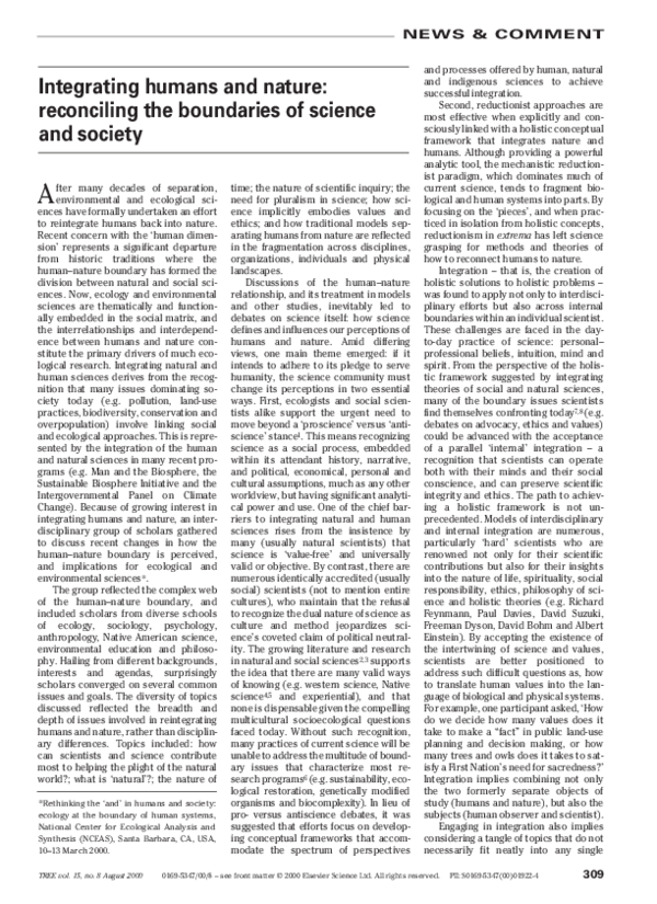 (PDF) Integrating humans and nature: reconciling the boundaries of ...