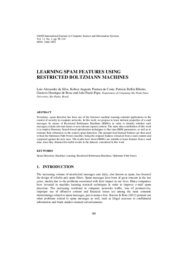 (PDF) Learning Spam Features Using Restricted Boltzmann Machines