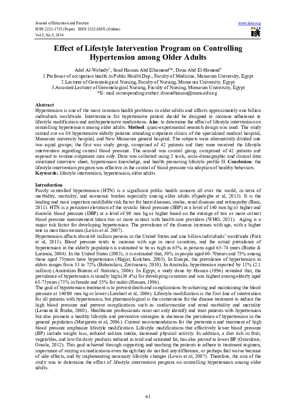 (PDF) Effect of Lifestyle Intervention Program on Controlling ...