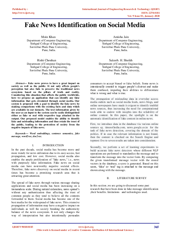 (PDF) Fake News Identification on Social Media