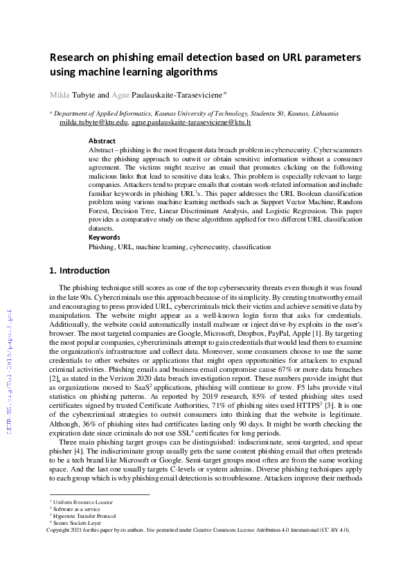Research On Phishing Email Detection Based On Url Parameters Using