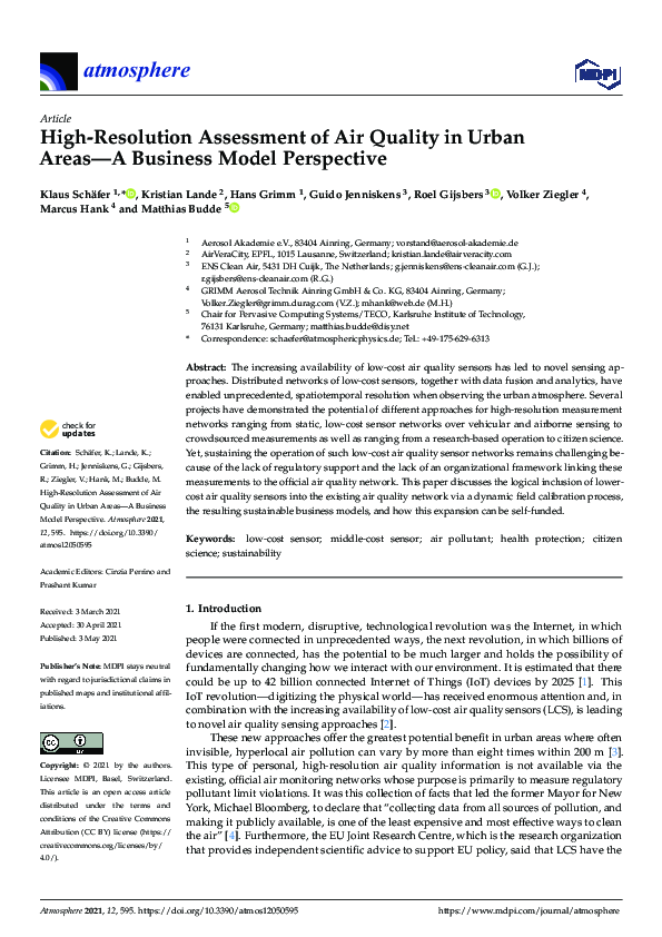 (PDF) High-Resolution Assessment of Air Quality in Urban Areas—A ...