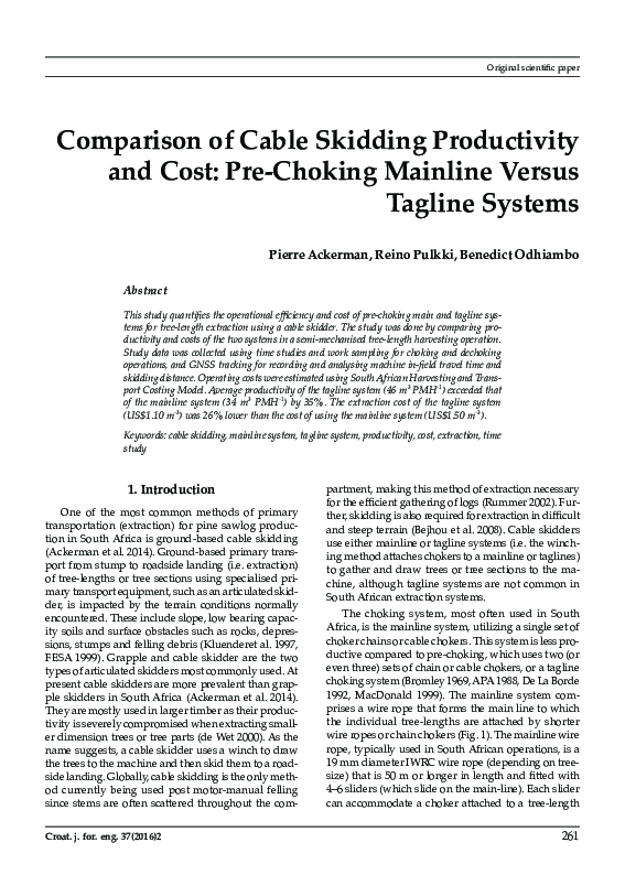 (PDF) Comparison of Cable Skidding Productivity and Cost: Pre-Choking ...