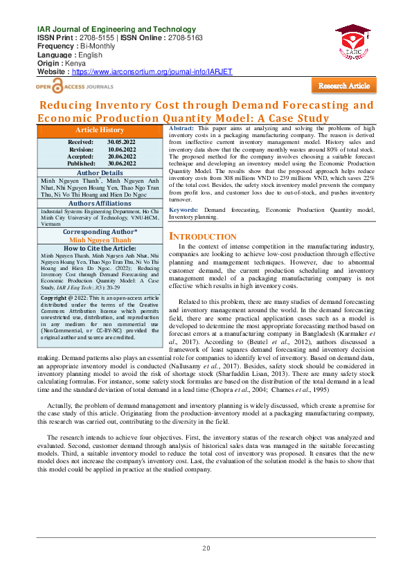 (PDF) Reducing Inventory Cost through Demand Forecasting and Economic Production Quantity Model ...