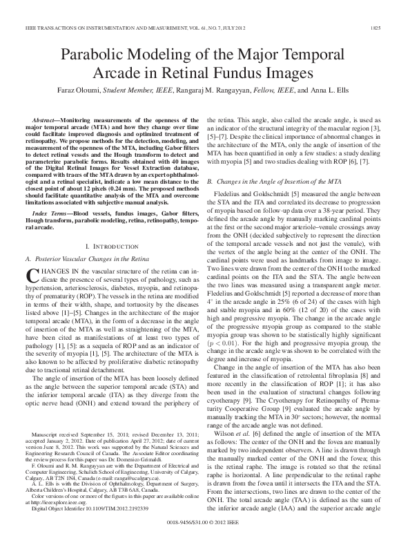 (PDF) Parabolic Modeling of the Major Temporal Arcade in Retinal Fundus ...