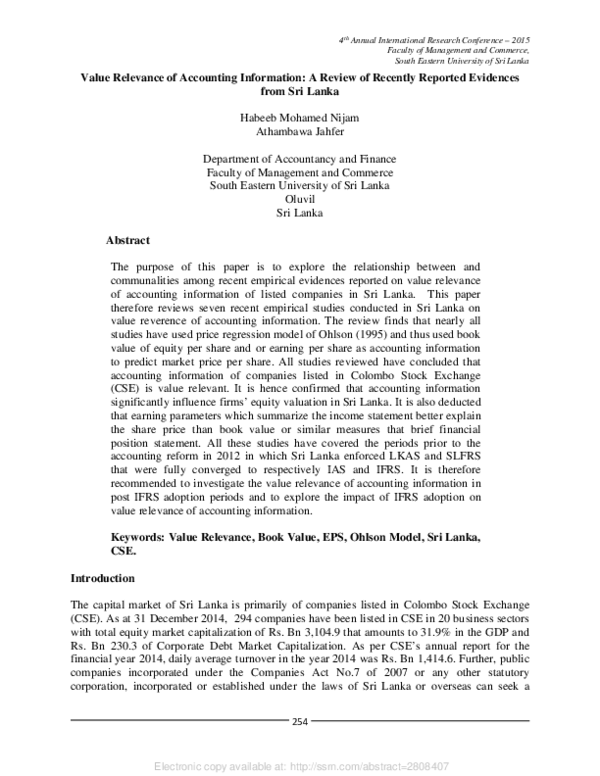 (PDF) Value Relevance of Accounting Information: A Review of Empirical Evidence Across Continents