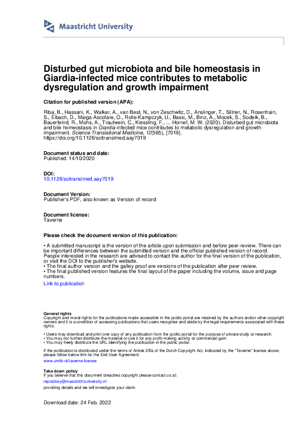 (PDF) Disturbed gut microbiota and bile homeostasis in Giardia ...