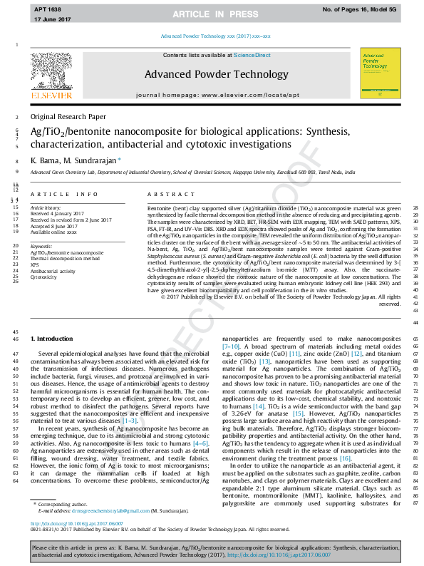 (PDF) Ag/TiO2/bentonite nanocomposite for biological applications ...