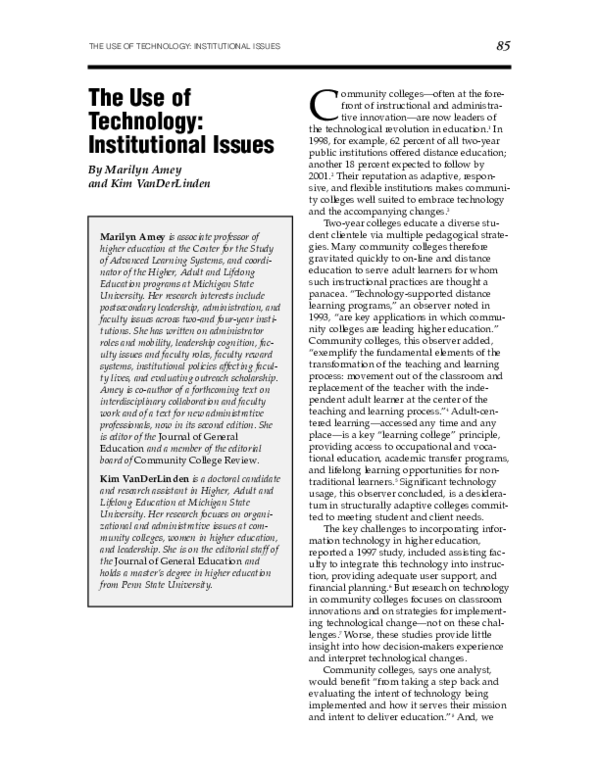 (PDF) The use of technology: Institutional issues