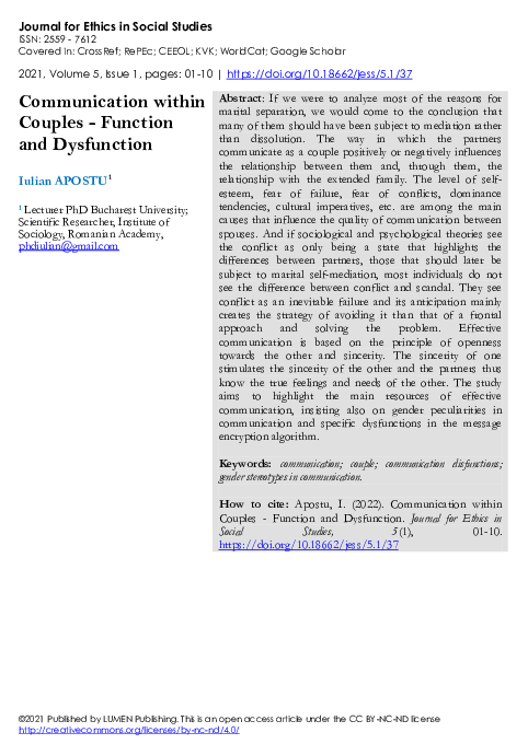 Pdf Communication Within Couples Function And Dysfunction 6169