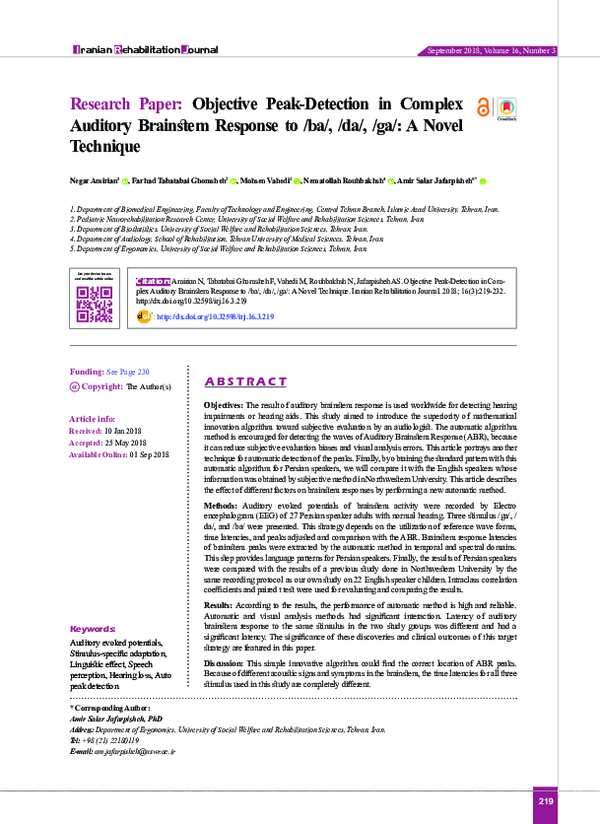 (PDF) Objective Peak-Detection in Complex Auditory Brainstem Response to /ba/, /da/, /ga/: A ...