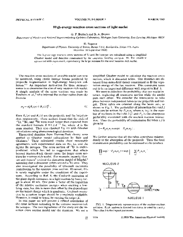 Pdf High Energy Reaction Cross Sections Of Light Nuclei