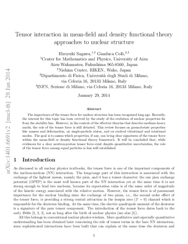 (PDF) Tensor interaction in mean-field and density functional theory ...