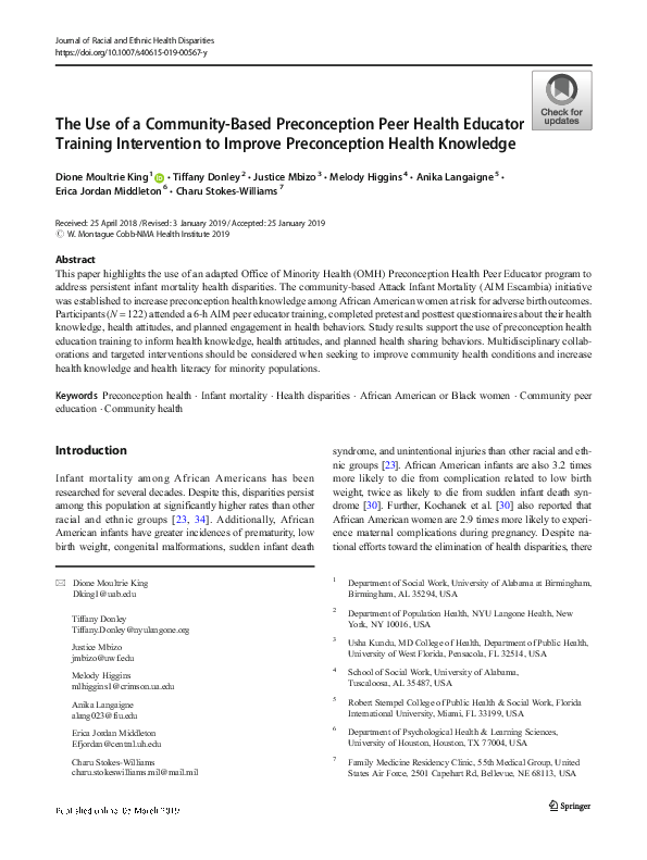 (PDF) The Use of a Community-Based Preconception Peer Health Educator ...