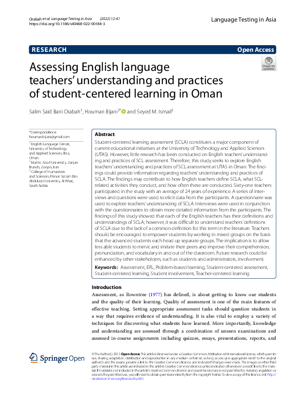 (PDF) Assessing English language teachers' understanding and practices ...