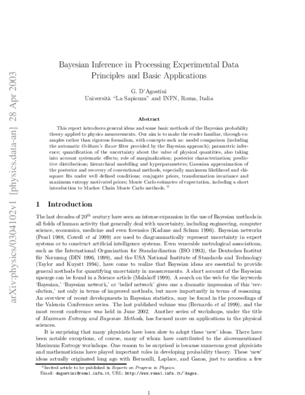 (PDF) Bayesian inference in processing experimental data: principles ...