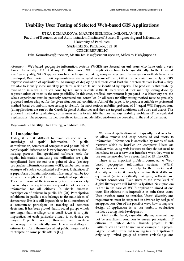 Pdf Usability User Testing Of Selected Web Based Gis Applications