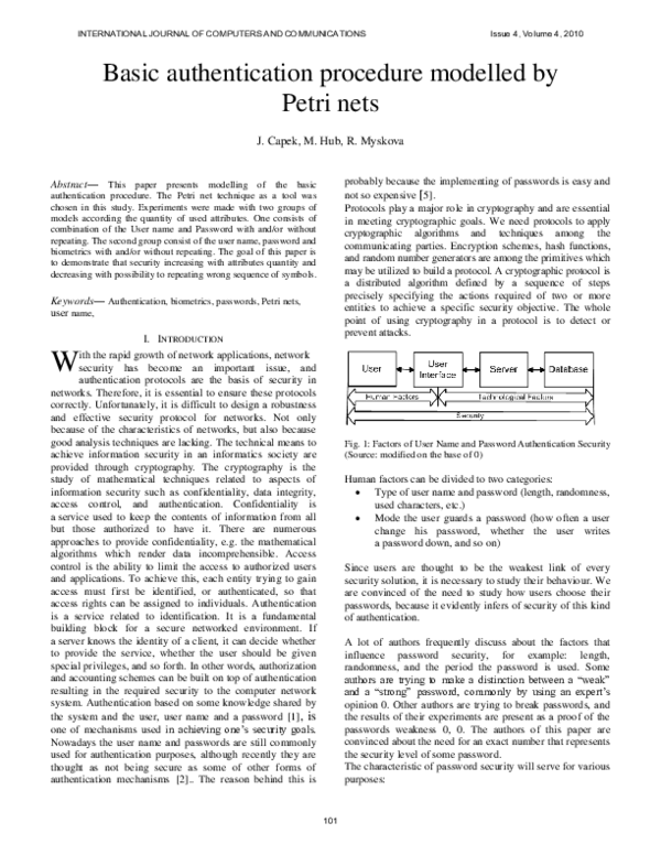 (PDF) Basic authentication procedure modelled by Petri nets