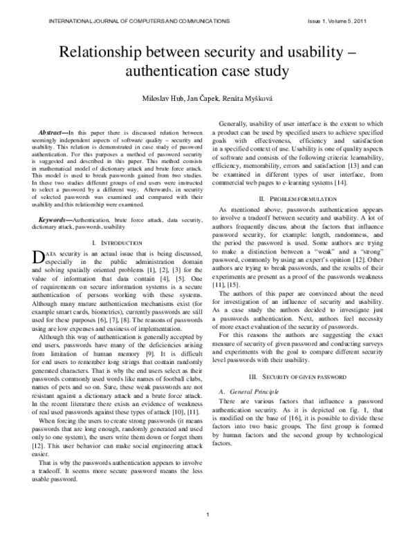 (PDF) Relationship between security and usability–authentication case study