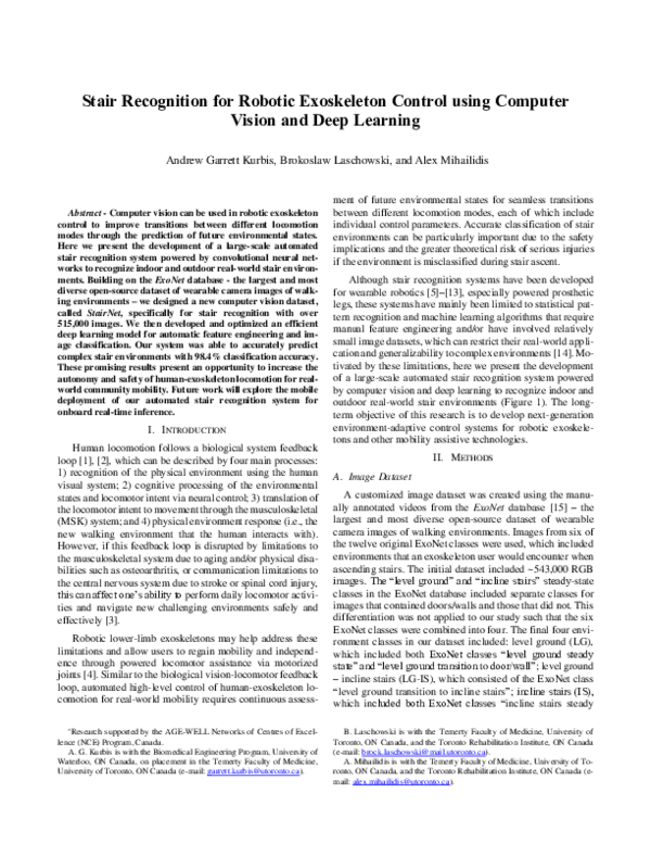 (PDF) Stair Recognition for Robotic Exoskeleton Control using Computer Vision and Deep Learning