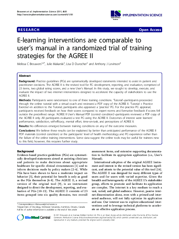 E-learning interventions are comparable to user's manual in a ...